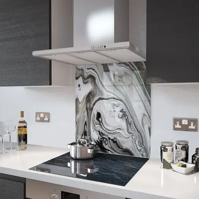 Glass Splashback in Liquid Silver - 90cm Wide x 65cm High - Premier Range